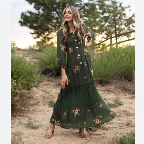 fig and flower | Dresses | Fig And Flower Dark Olive Green Peasant ...